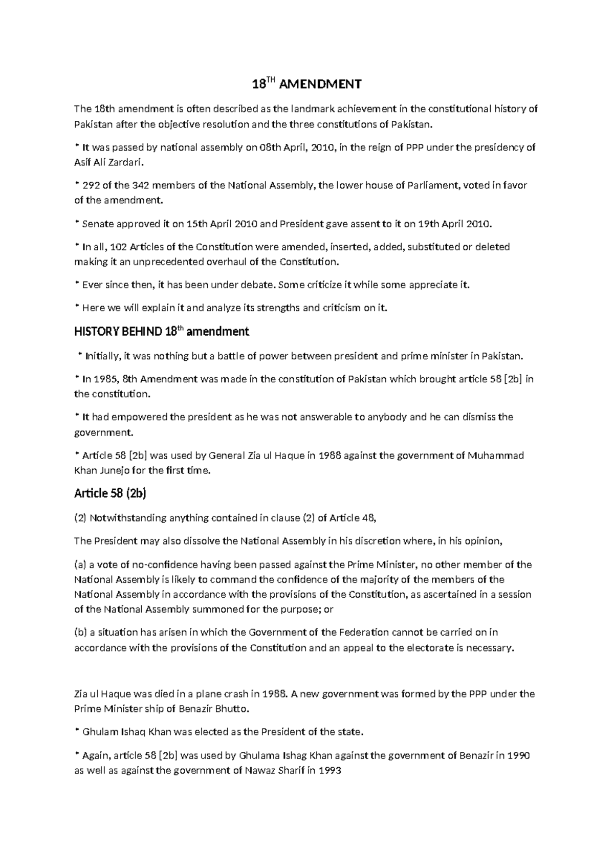 18th amendment - notes - 18 TH AMENDMENT The 18th amendment is often ...