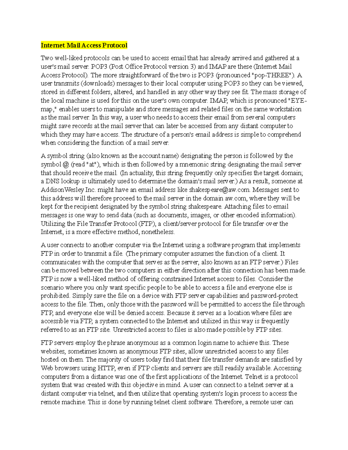 Internet Mail Access Protocol - POP3 (Post Office Protocol version 3 ...