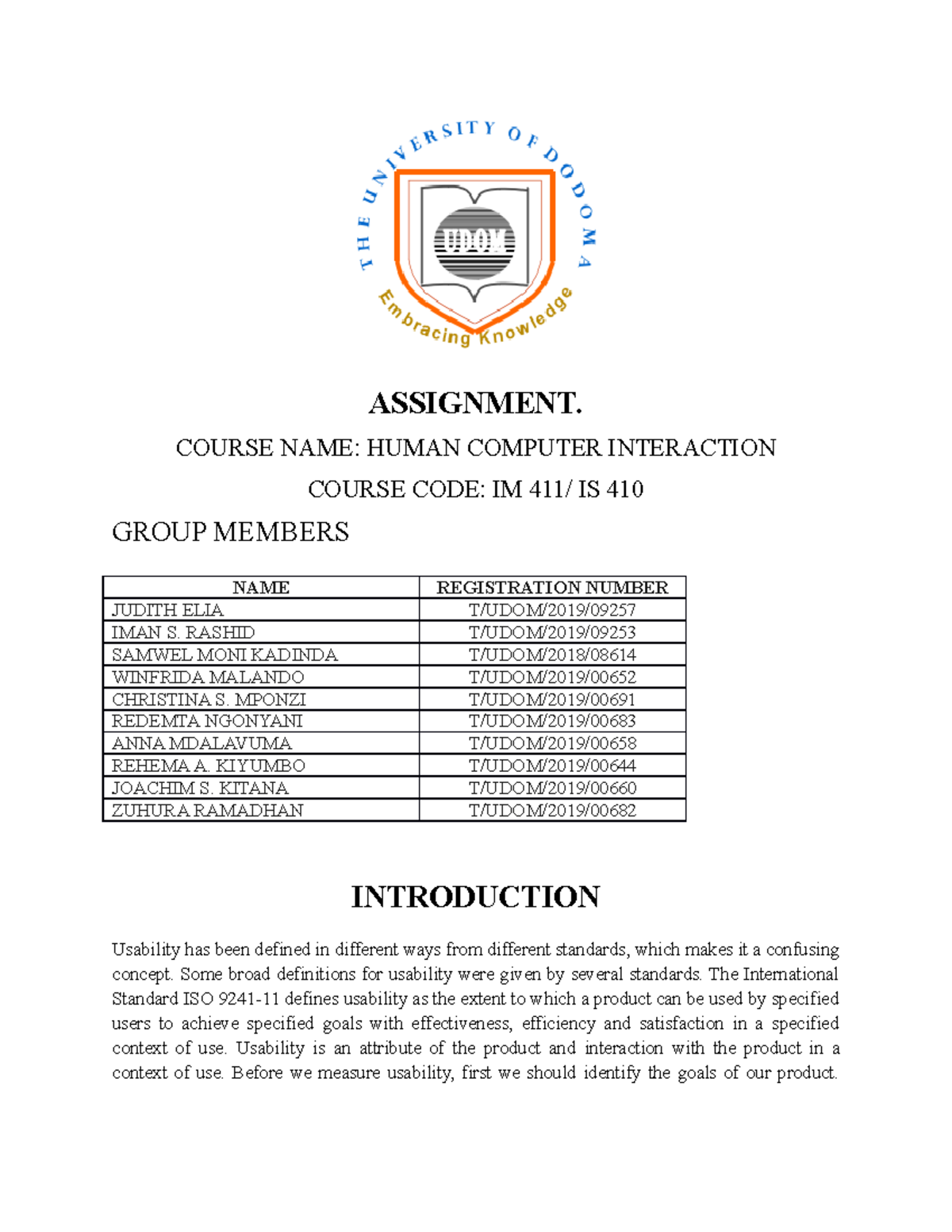 Assignment - Answer this question - ASSIGNMENT. COURSE NAME: HUMAN COMPUTER INTERACTION COURSE ...