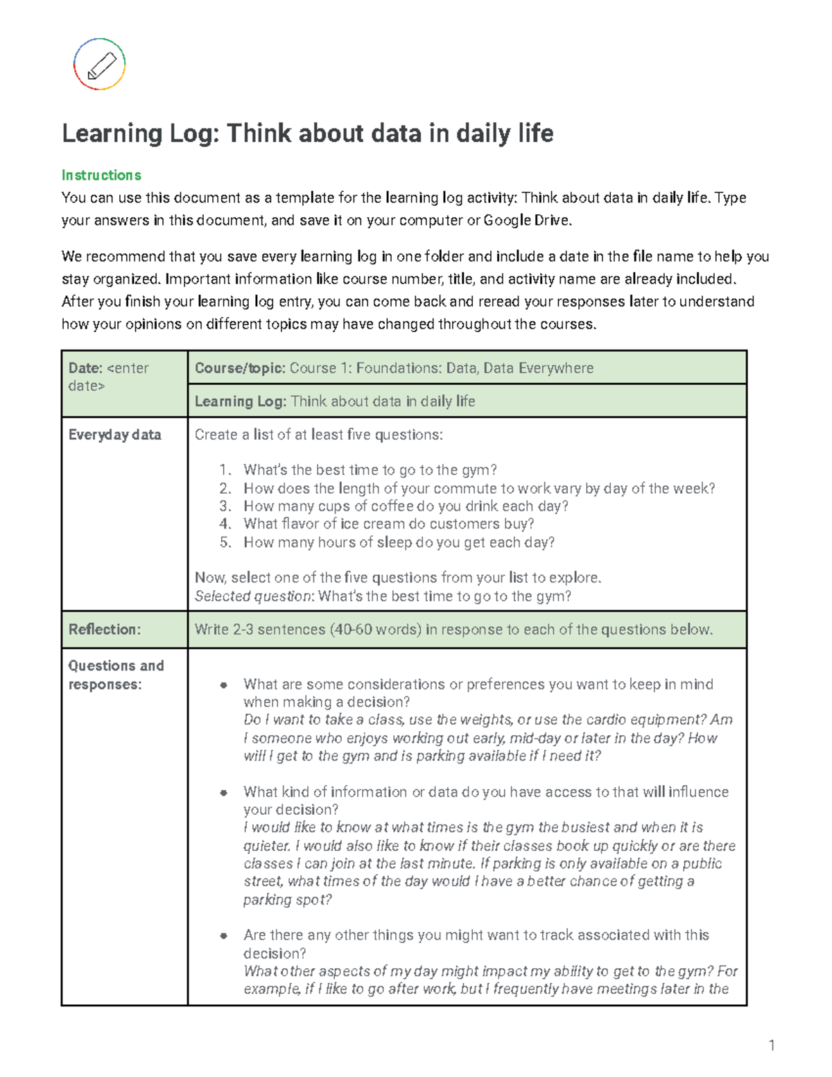 Example.Learning Log Think about data in daily life - Documentos de Google - Learning Log: Think ...