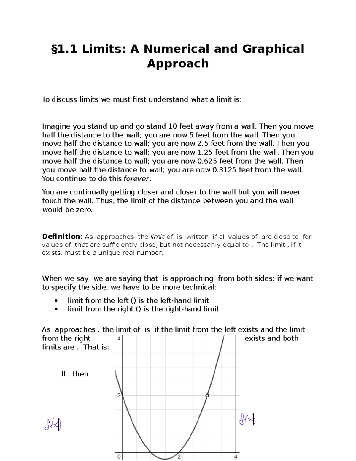 1.1 Limits Completed - §1 Limits: A Numerical and Graphical Approach To ...