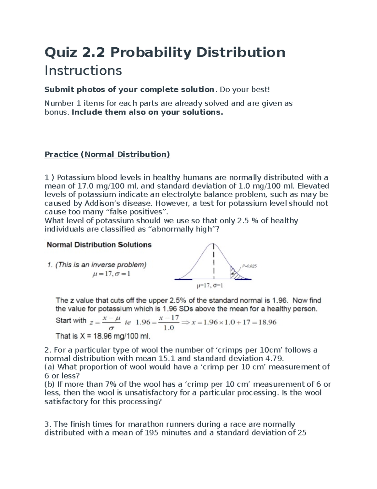 Quiz 2.2 Probability Distribution - Quiz 2 Probability Distribution ...
