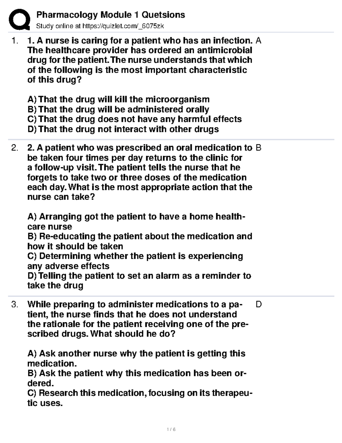 Pharmacology Module 1 Quetsions - Study online at quizlet/_6075zk A ...