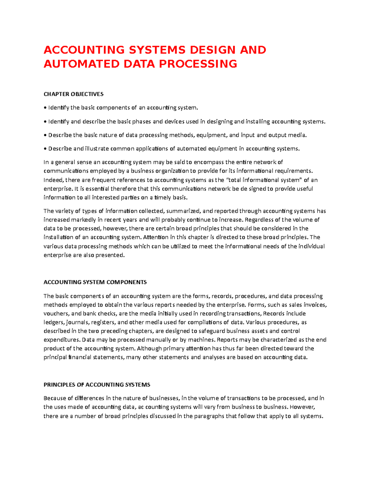 Accounting Systems Design and Automated Data Processing - ACCOUNTING SYSTEMS DESIGN AND ...