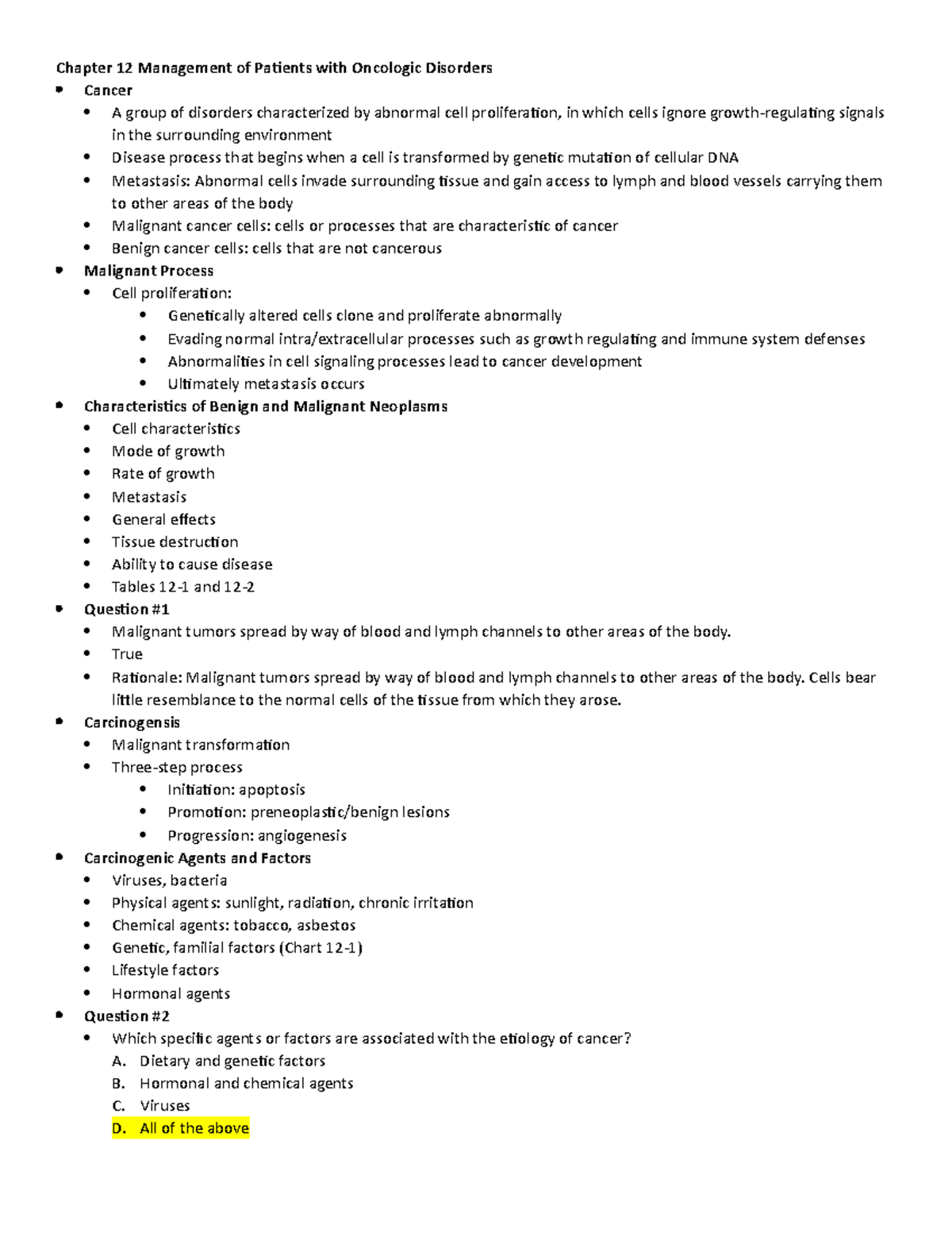 MS Ch 12 Management of Patients with Oncologic Disorders - Chapter 12 ...