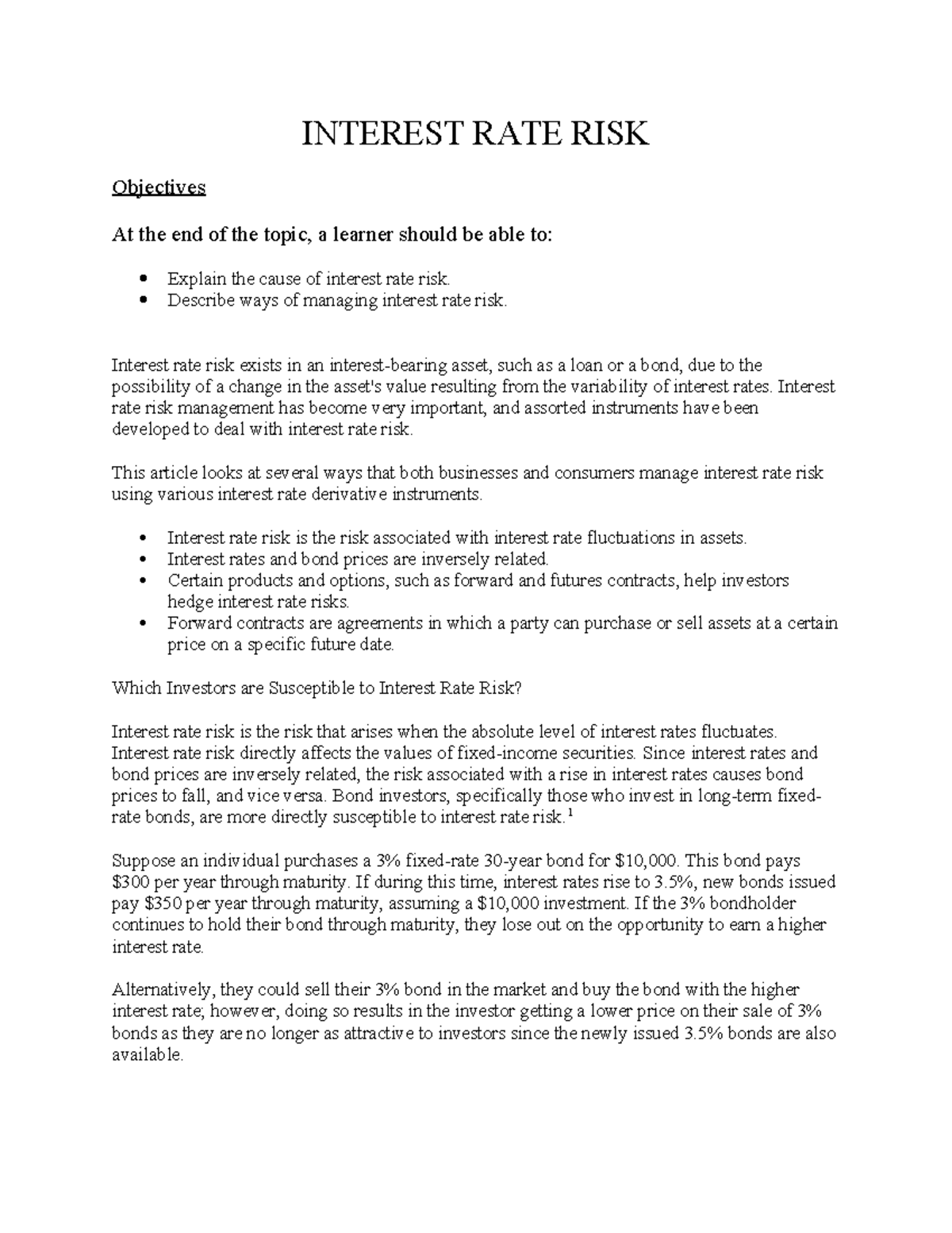 6. Interest Rate Risk management Treasury - INTEREST RATE RISK ...