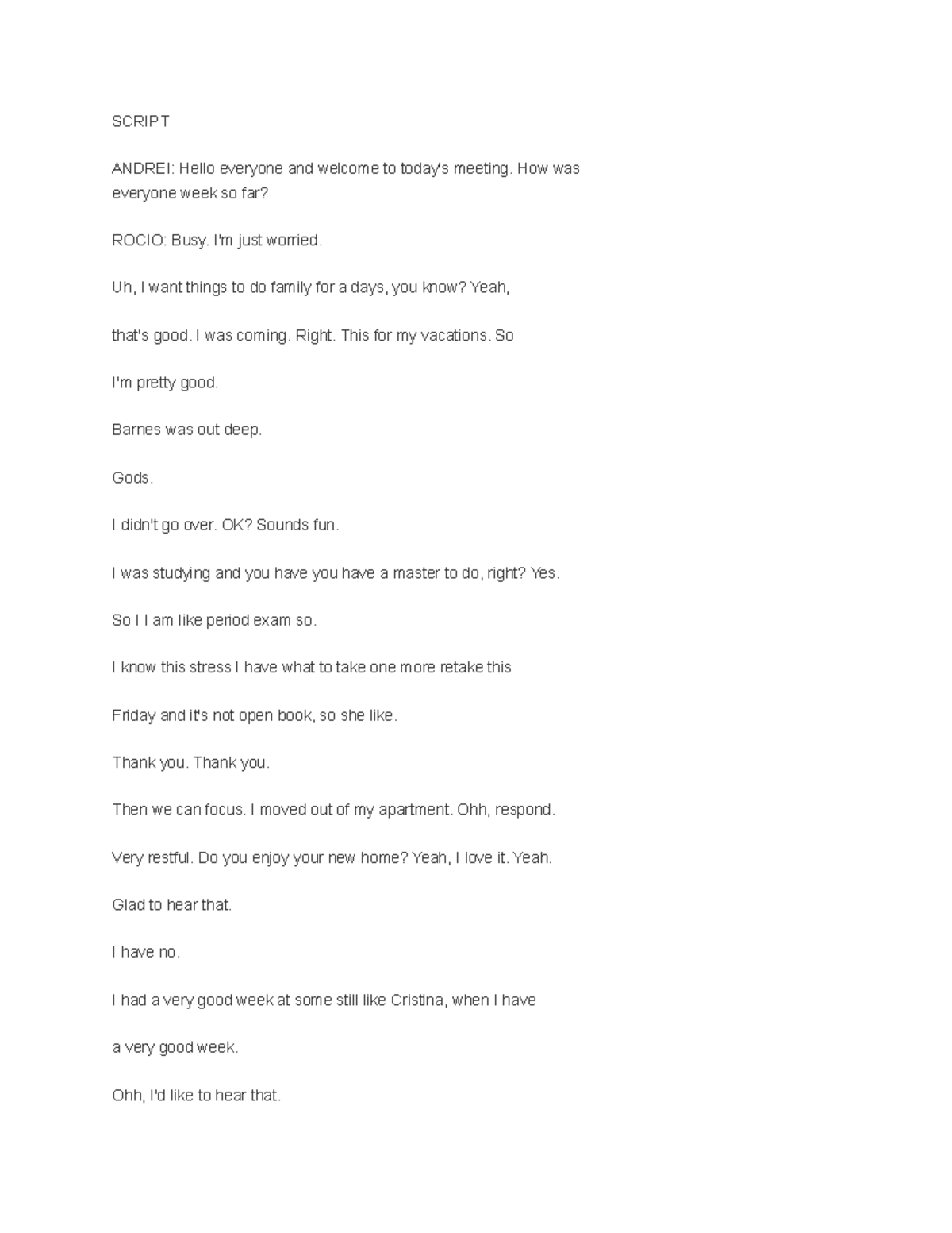 Luxury Perfumes Meeting - SCRIPT ANDREI: Hello everyone and welcome to ...