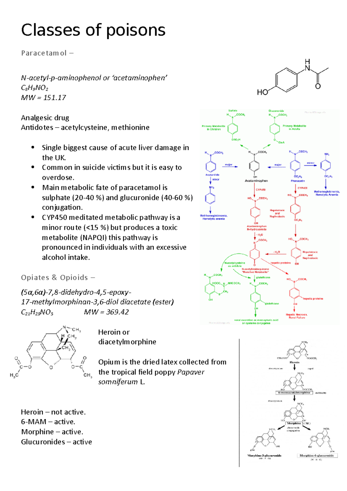 Classes of poisons - Lecture notes 8 - Classes of poisons Paracetamol ...