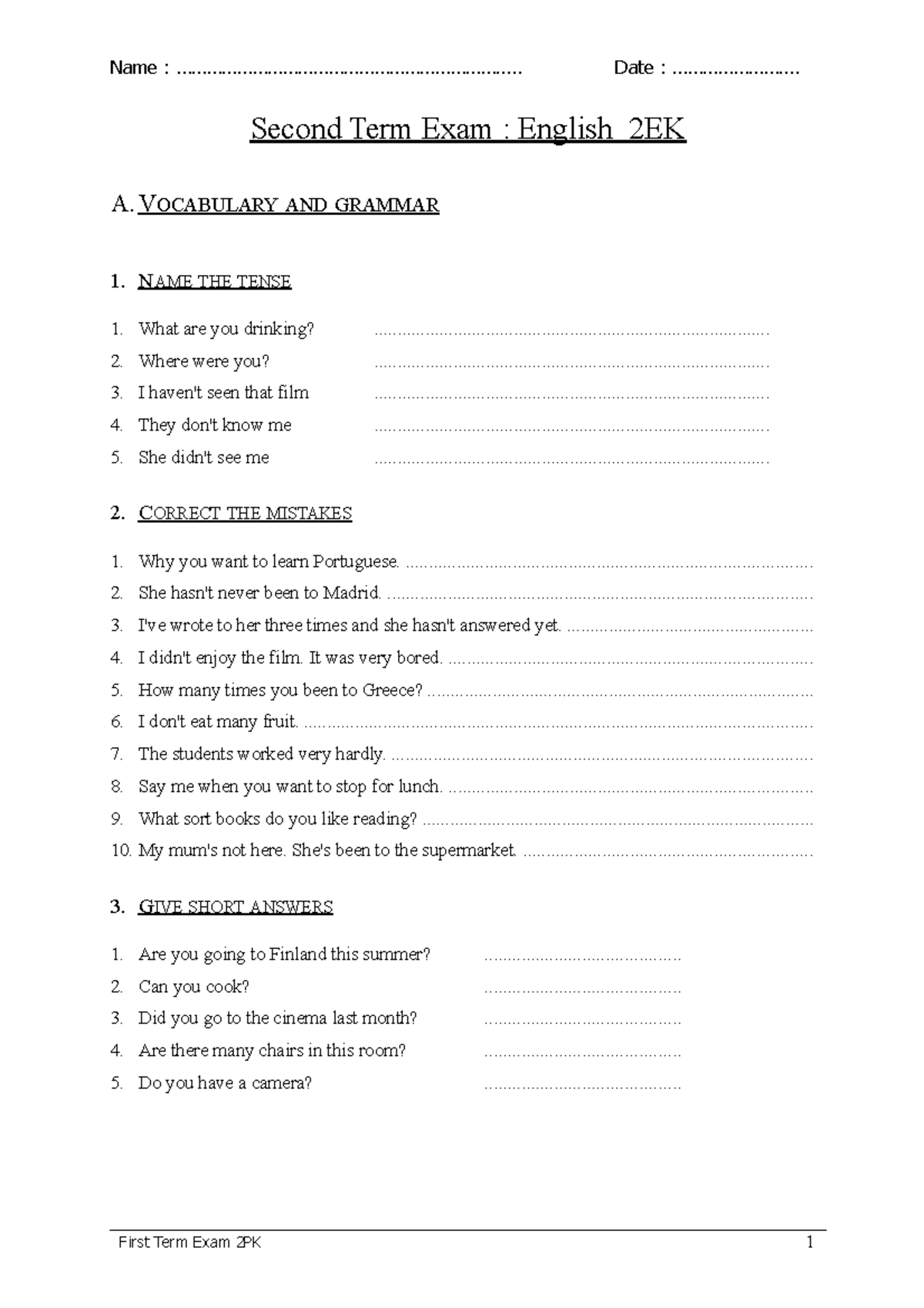 Second Term Exa1 - exam exercises - Second Term Exam : English 2EK A ...