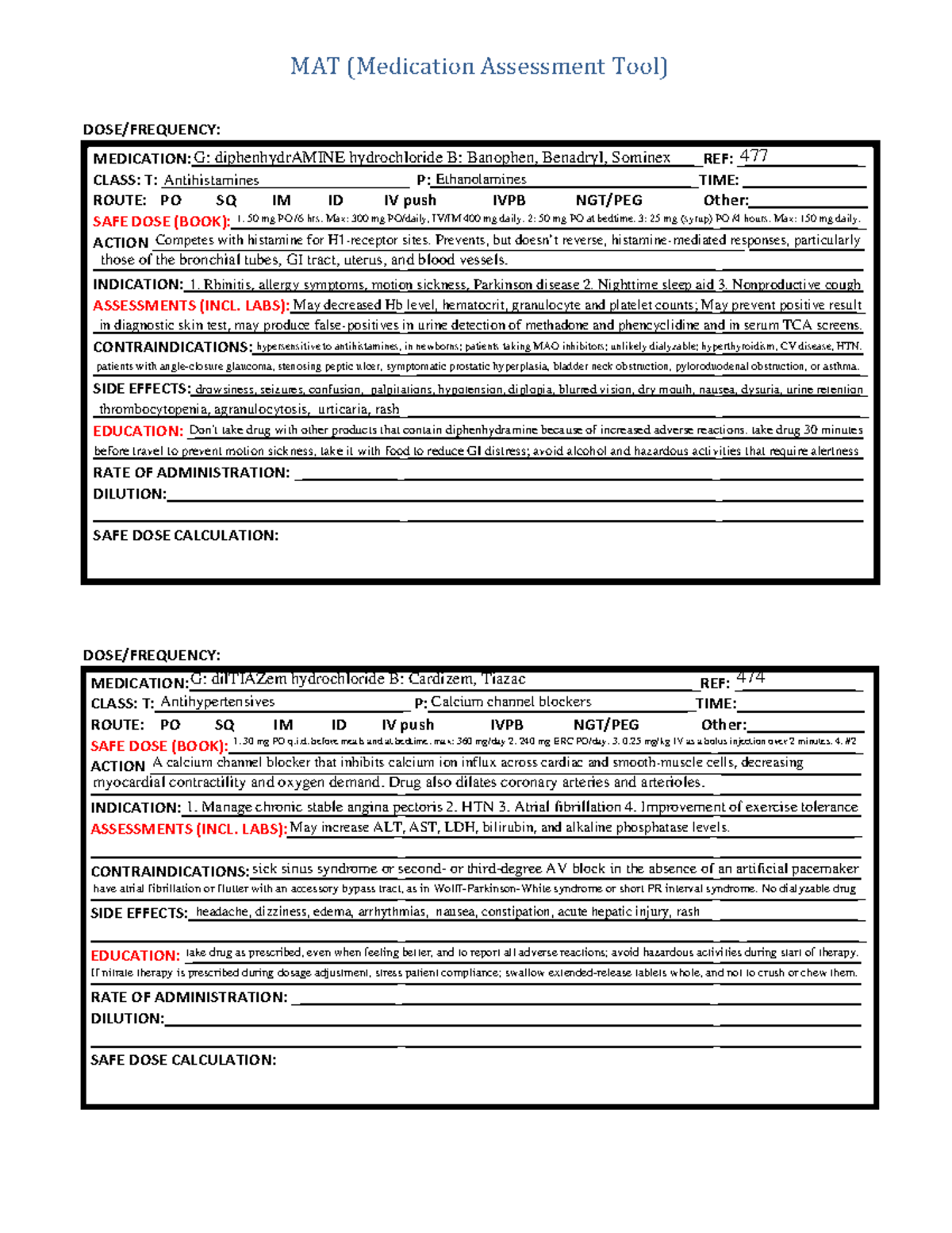 Benadryl&Cardizem medication administration tool - MAT (Medication ...