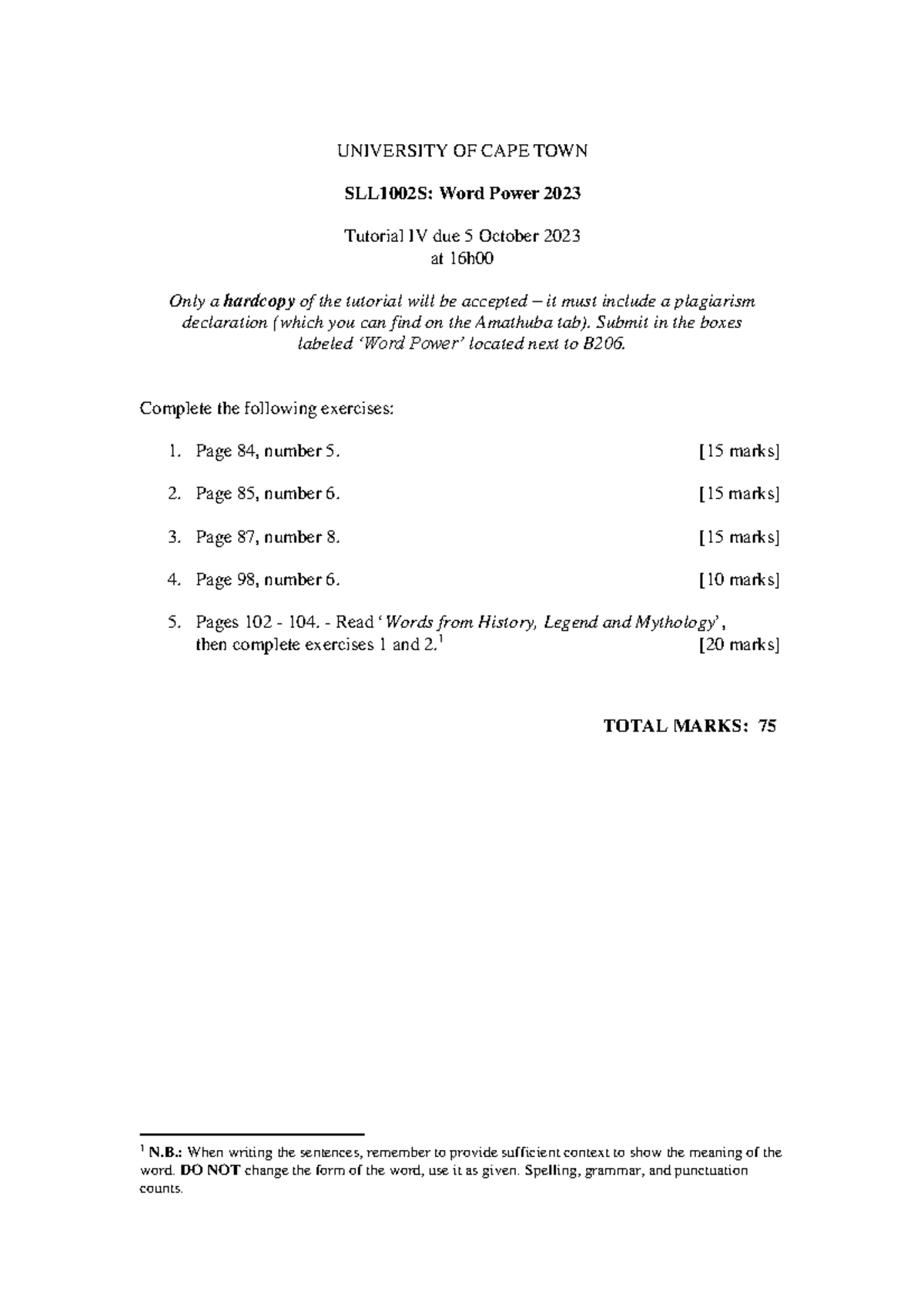 Tutorial Assignment Iv 2023 University Of Cape Town Sll1002s Word Power 2023 Tutorial Iv
