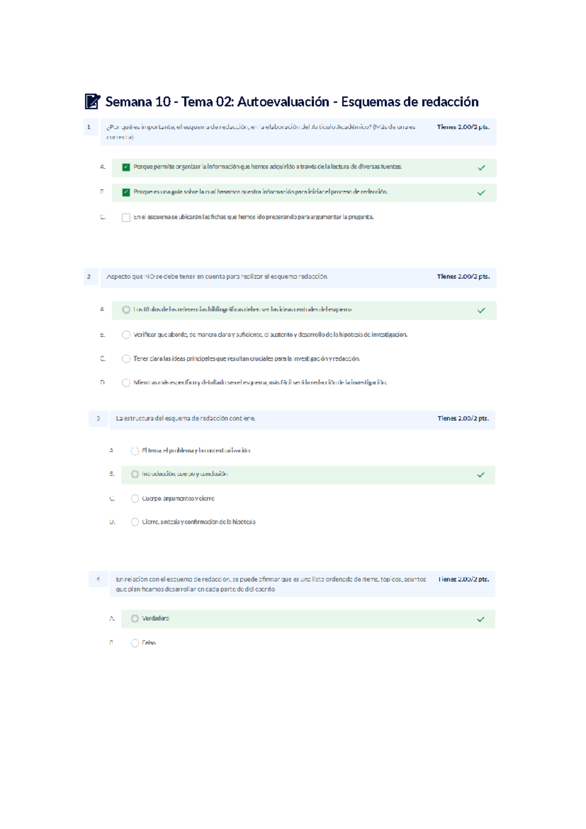 📝 Semana 10 - Investigación Académica - 📝 Semana 10 - Tema 02: Autoevaluación - Esquemas de ...