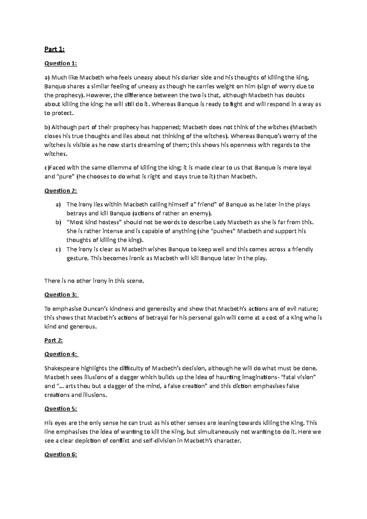 Week 5 Macbeth Practical, Macbeth oh macbeth - Part 1: Question 1: a ...