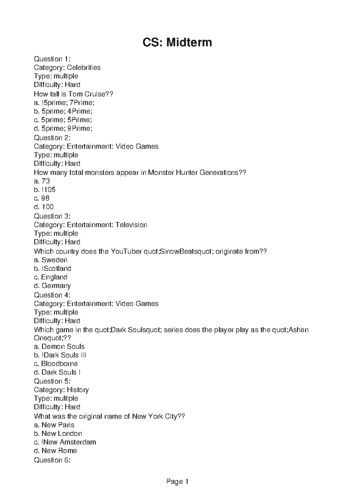 CS260-Topic-6 - CS260-Topic-6 - CS: Midterm Question 1: Category: Celebrities Type: multiple ...