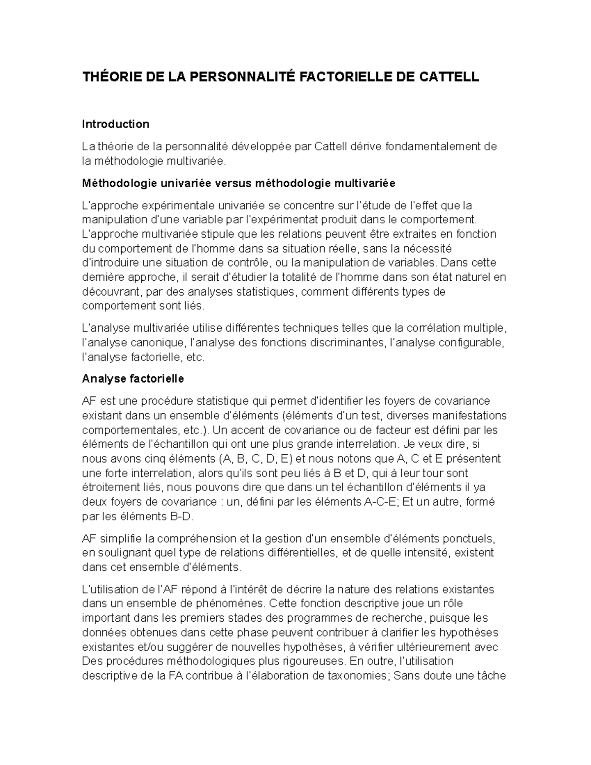 Théorie de la personnalité factorielle de cattell - THÉORIE DE LA ...