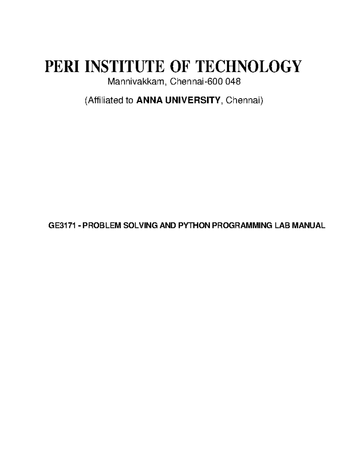 GE3171-PSPP-R2021-Lab Record - PERI INSTITUTE OF TECHNOLOGY Mannivakkam ...