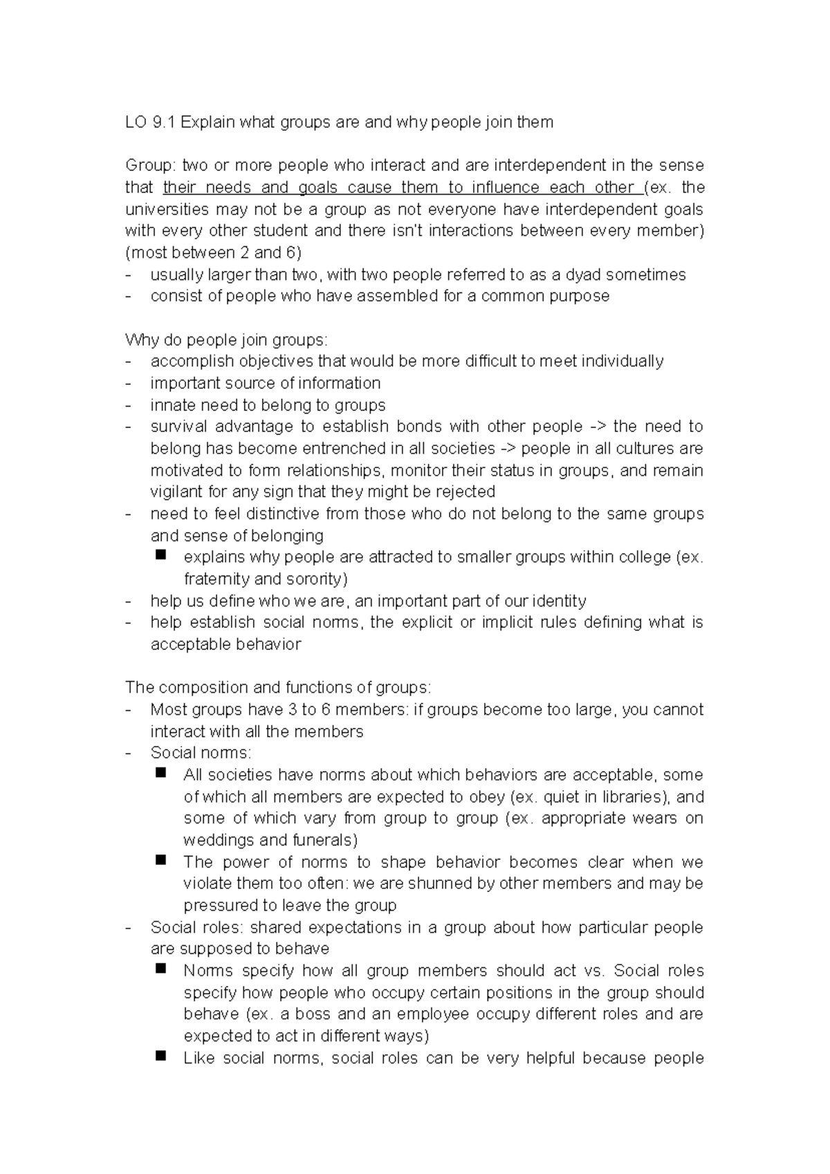 Chapter 9 Group Processes - LO 9 Explain what groups are and why people ...