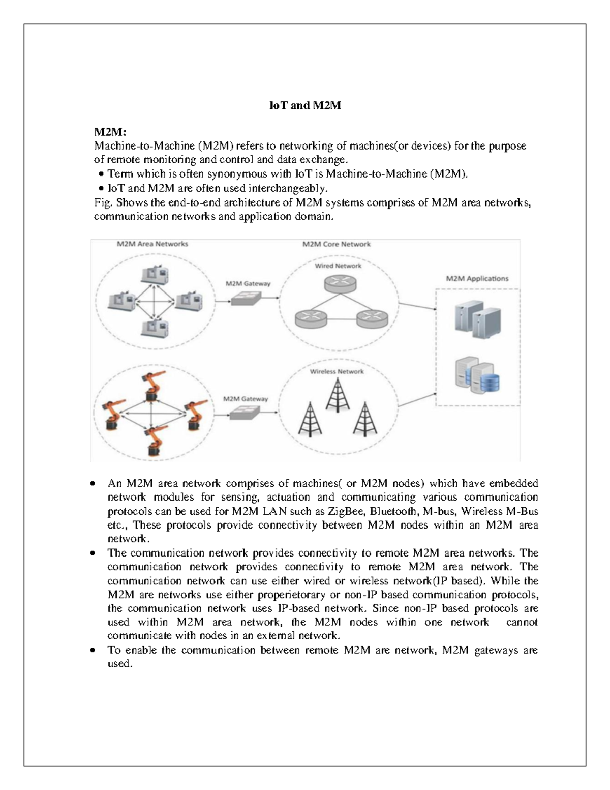 IOT-2 - notes - IoT and M2M M2M: Machine-to-Machine (M2M) refers to ...