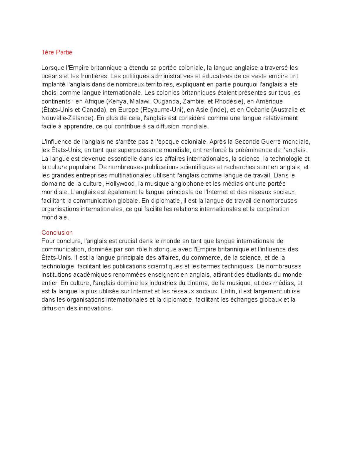 Document sans titre - L'anglais pourquoi est elle une langue mondiale ...