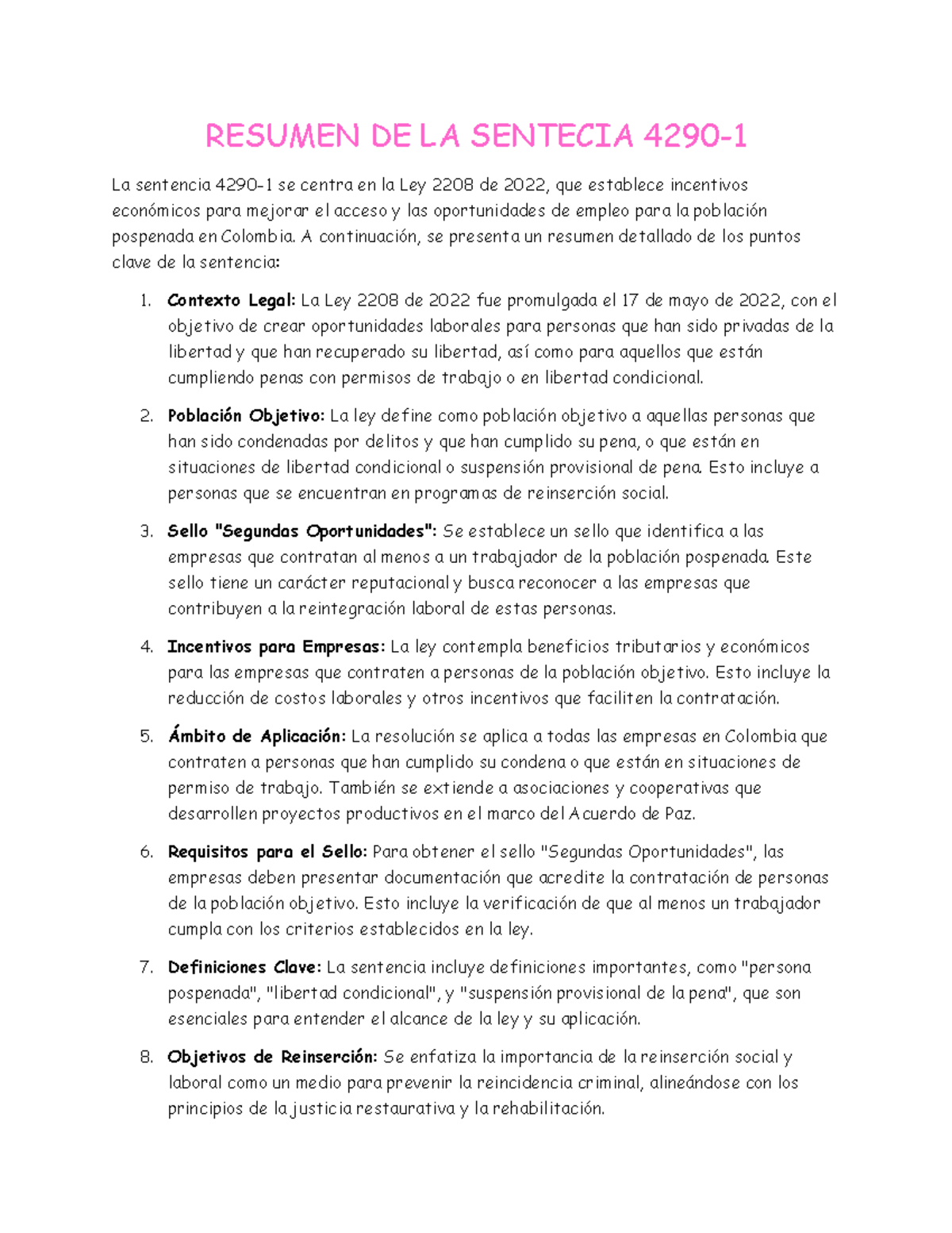 Resumen DE LA Sentecia 4290 - RESUMEN DE LA SENTECIA 4290 - 1 La ...