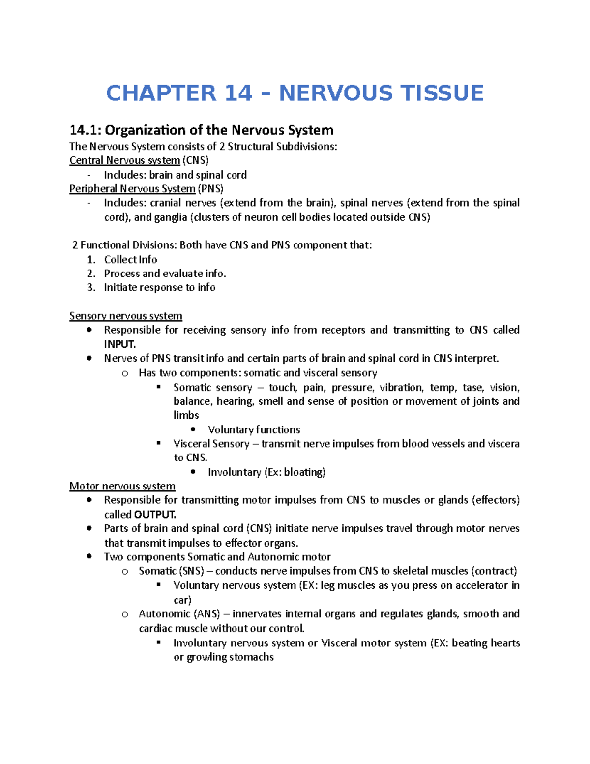 Chapter 14 - Nervous Tissue - CHAPTER 14 – NERVOUS TISSUE 14 ...