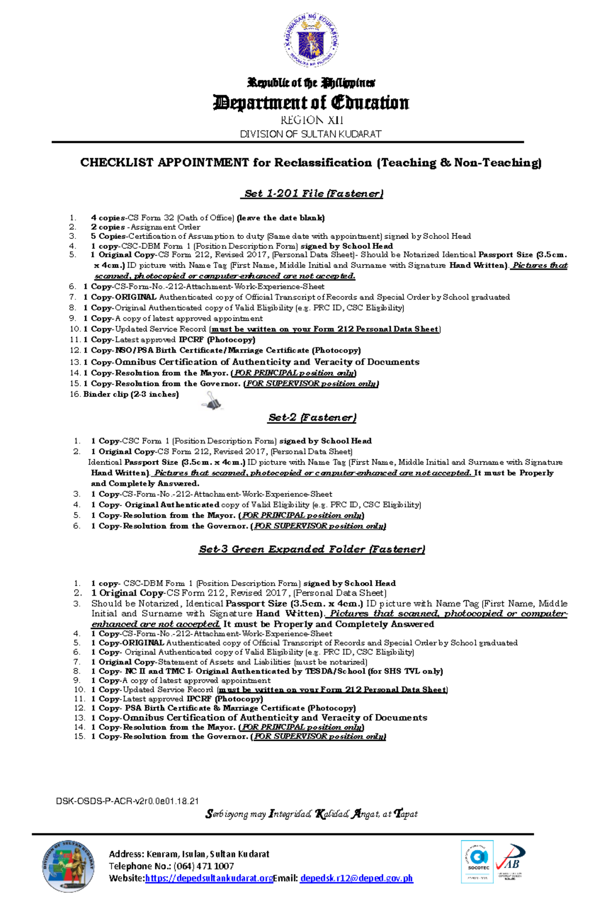 Check List for Reclassification NEW - Republic of the Philippines ...