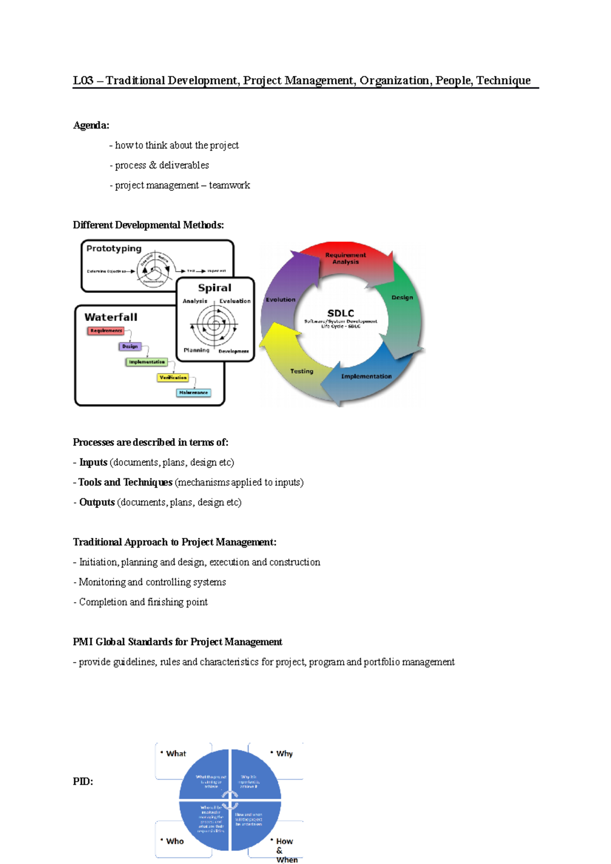 L03 - L04 - Notater fra forelesning - L03 – Traditional Development ...