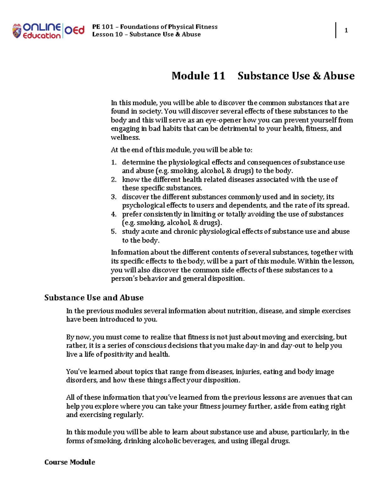 W8 Lesson 10 - Substance Use and Abuse - Module - Lesson 10 – Substance ...