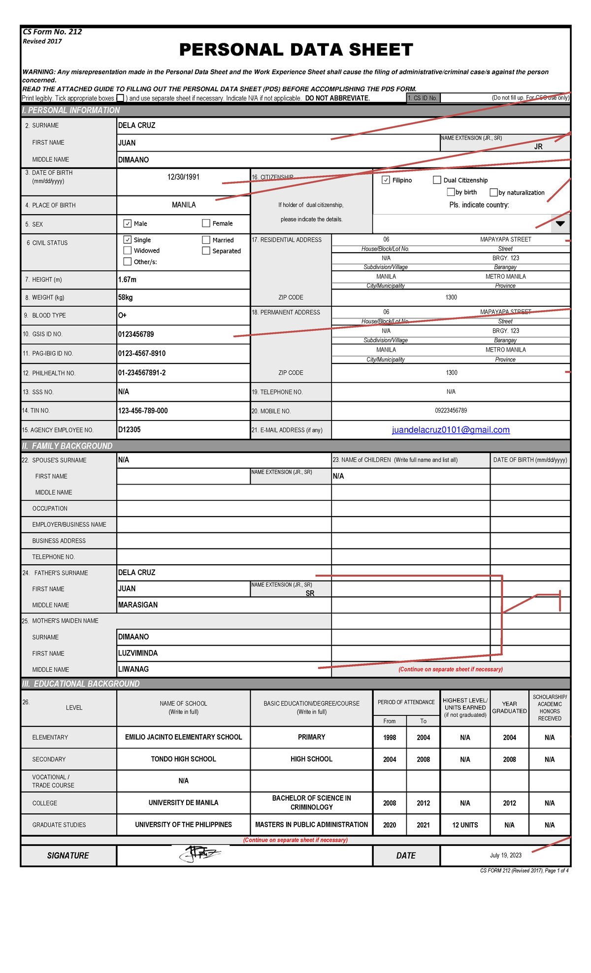 PDS With Directions - FOR REFERENCE - Print legibly. Tick appropriate ...