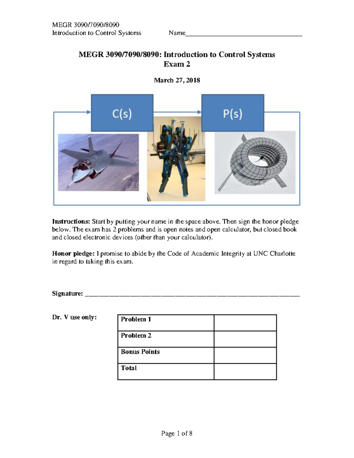 Exam2 2018 - exam two practice problems - Introduction to Control ...