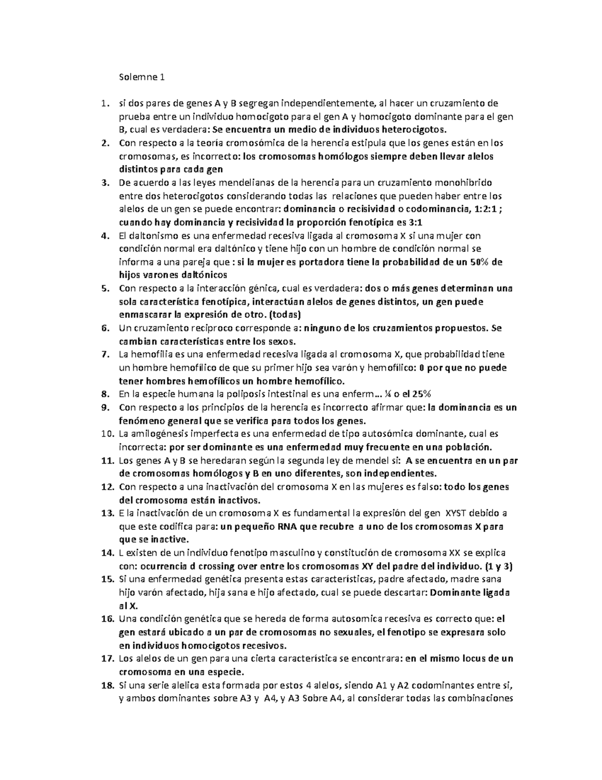 Solemne 1 - Solemne 1 si dos pares de genes A y B segregan ...