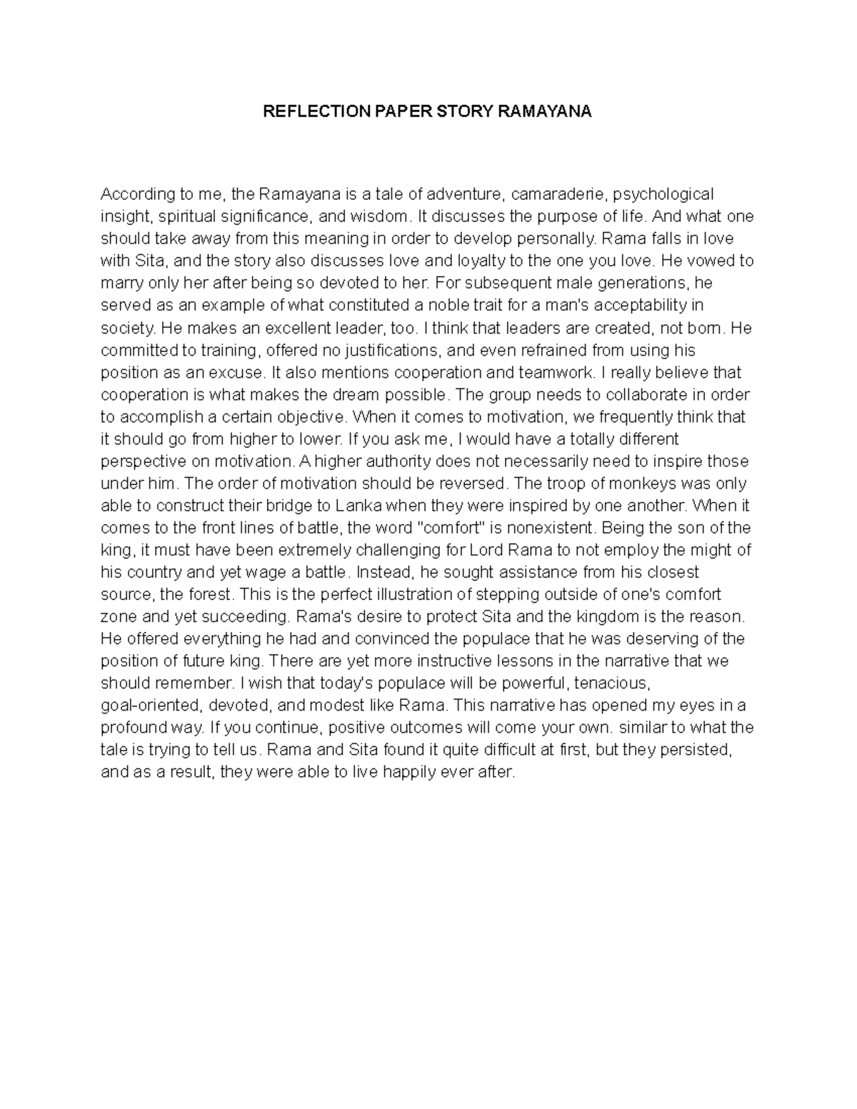 Reflection Paper Story Ramayana - REFLECTION PAPER STORY RAMAYANA ...