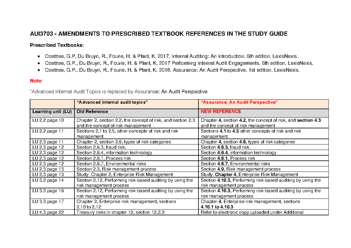 AUI3703 - Amendments to prescribed textbook references - AUI3703 ...