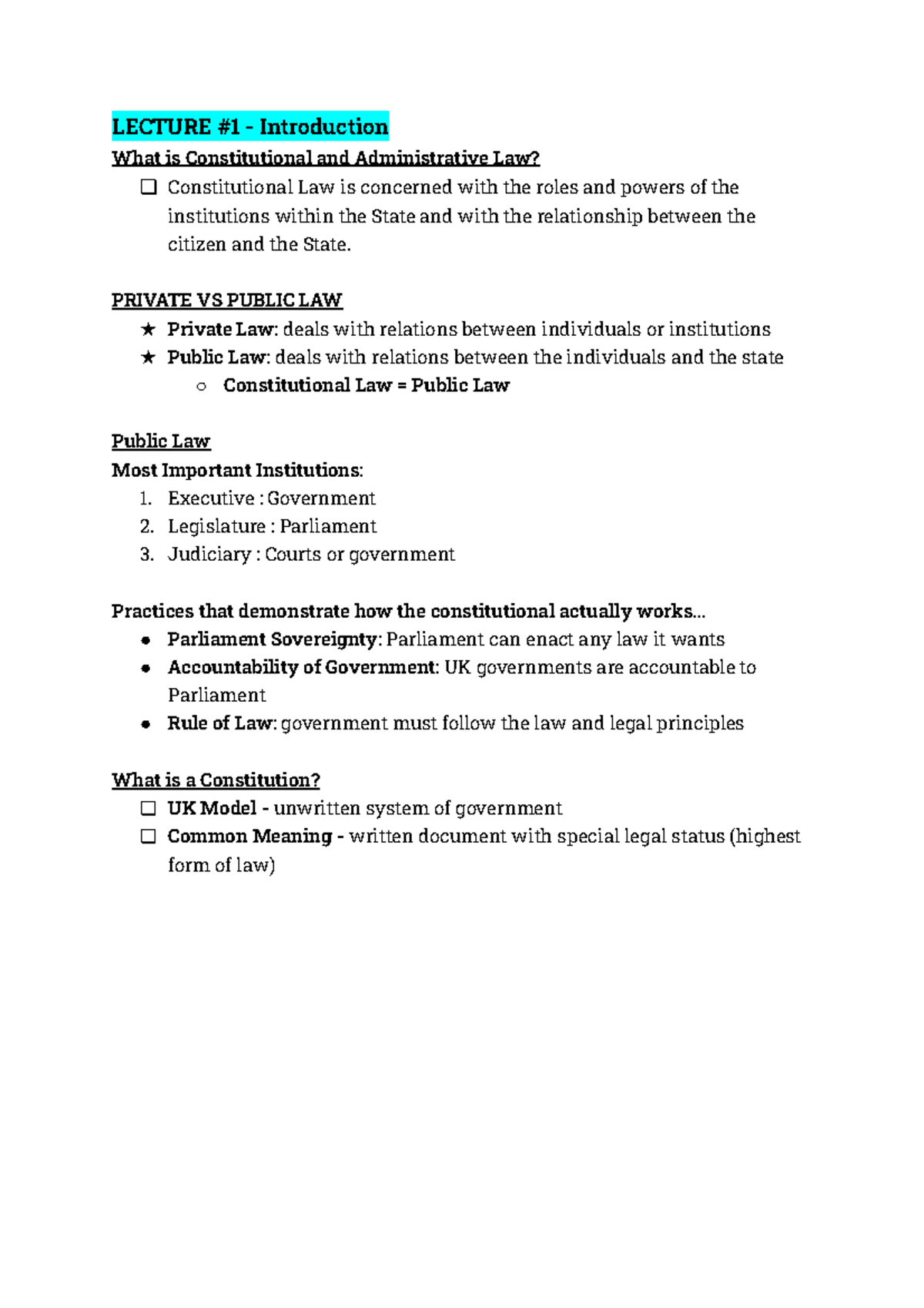 Constitutional & Administrative Law - LECTURE #1 - Introduction What is ...