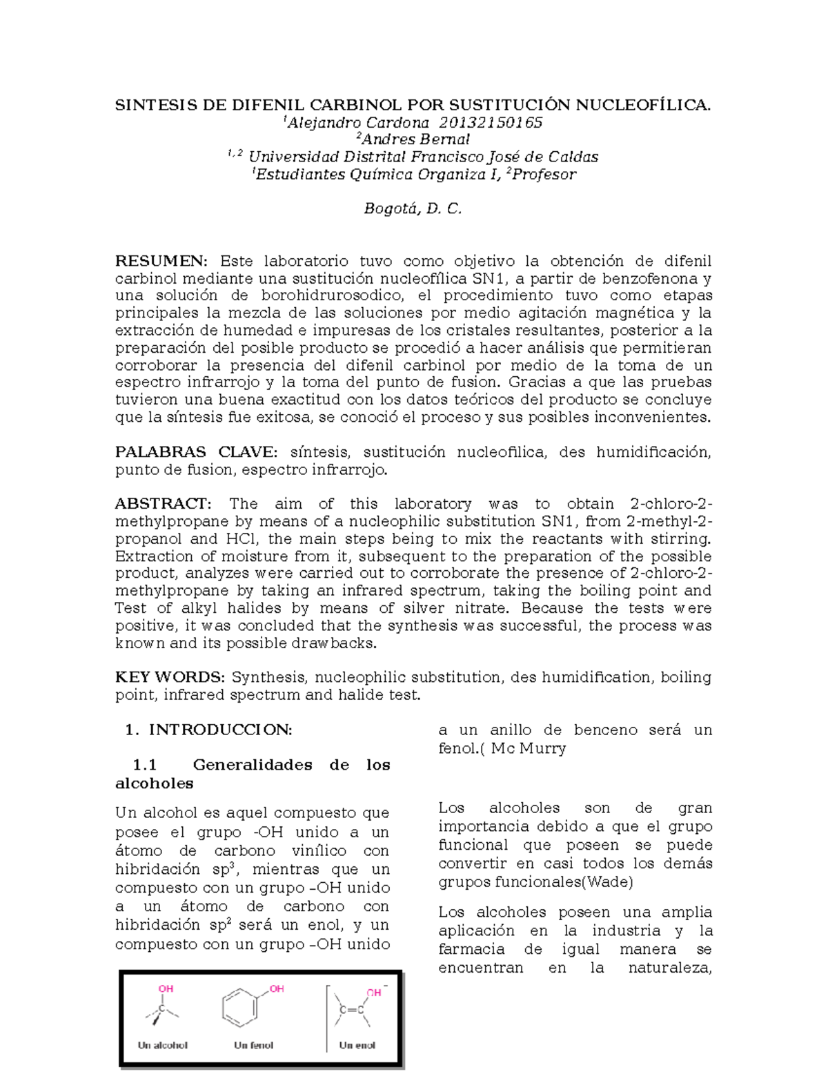Difenil carbinol - SINTESIS DE DIFENIL CARBINOL POR SUSTITUCIÓN ...