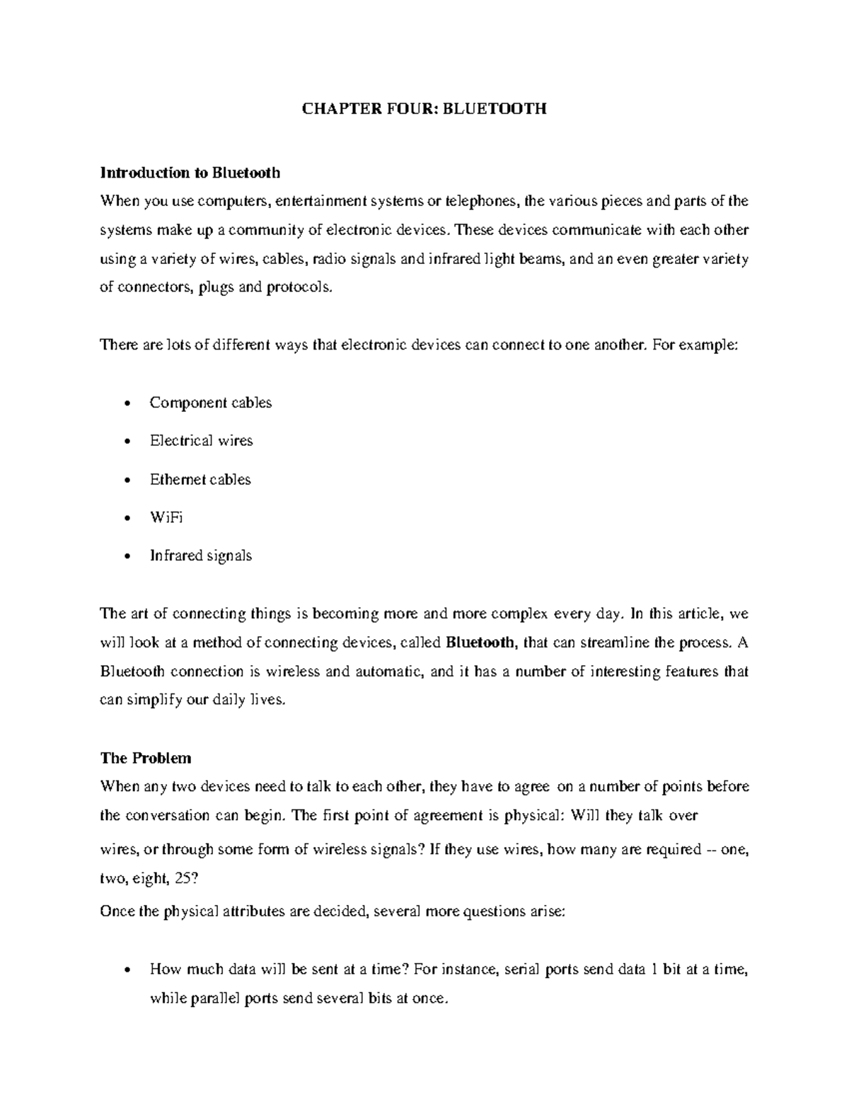 4 Bluetooth - CHAPTER FOUR: BLUETOOTH Introduction to Bluetooth When ...