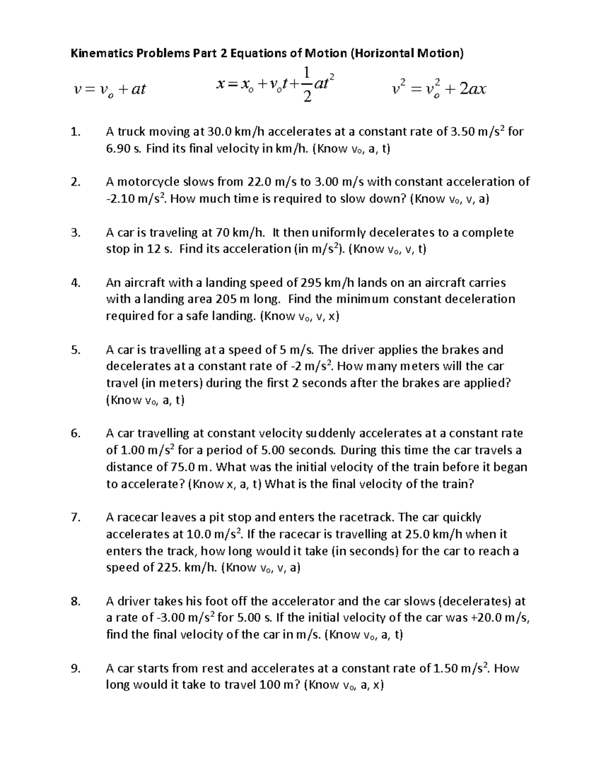 Kinematics Problems Part 2 - A truck moving at 30 km/h accelerates at a ...