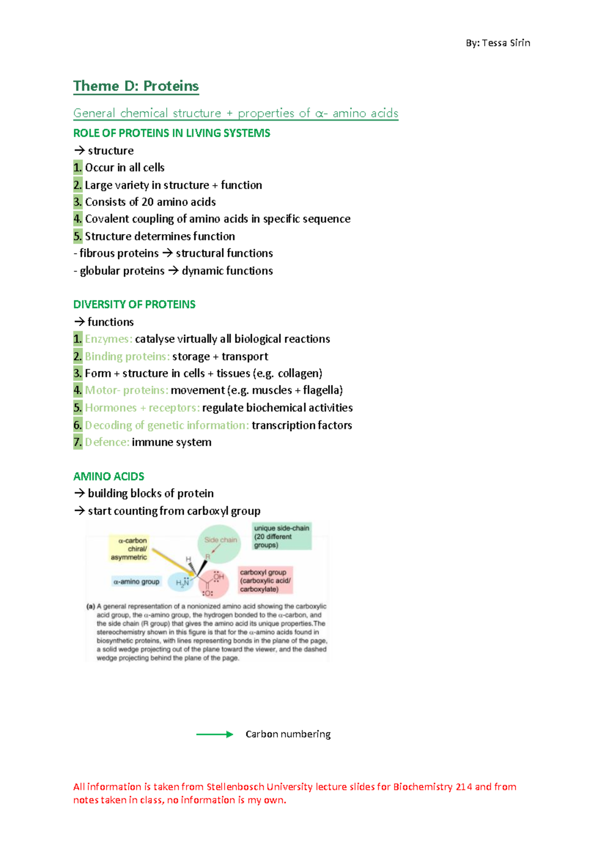 Theme D - Proteins 1 - All information is taken from Stellenbosch ...