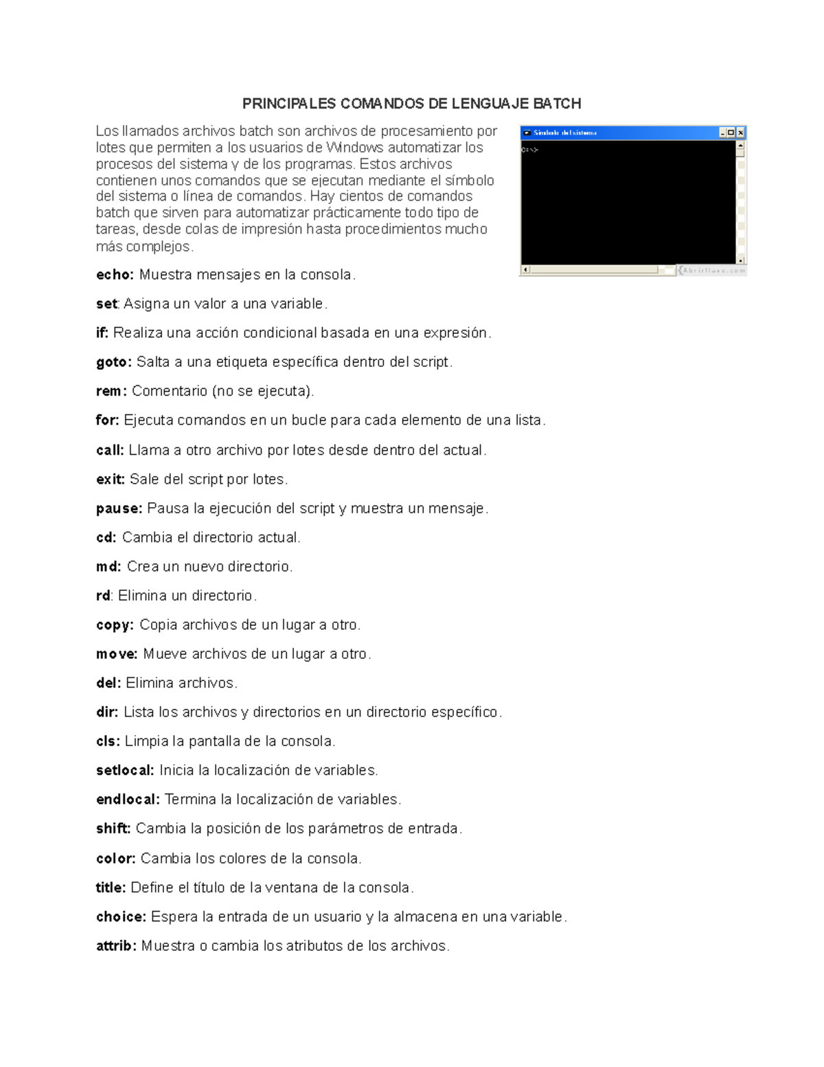 Principales Comandos DE Lenguaje Batch 2 - PRINCIPALES COMANDOS DE ...