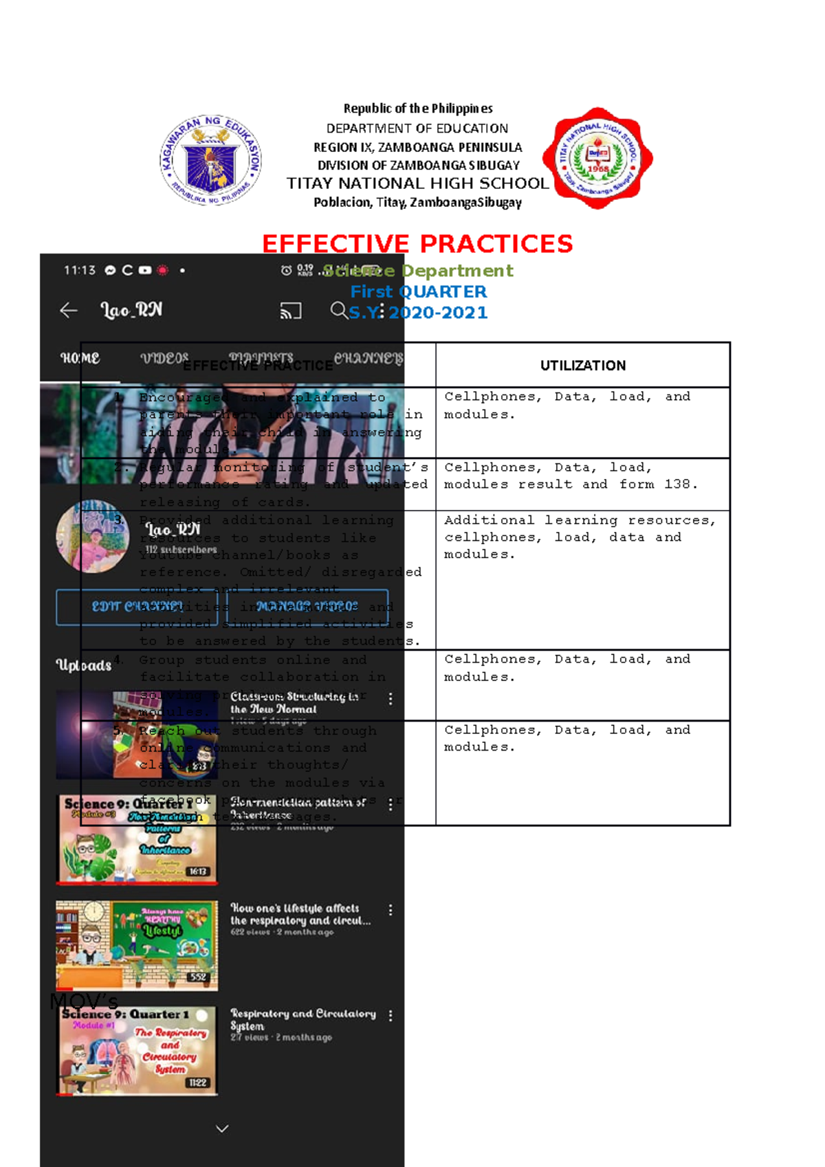 1st quarter e Ffective- Practices - Republic of the Philippines DEPARTMENT OF EDUCATION REGION ...