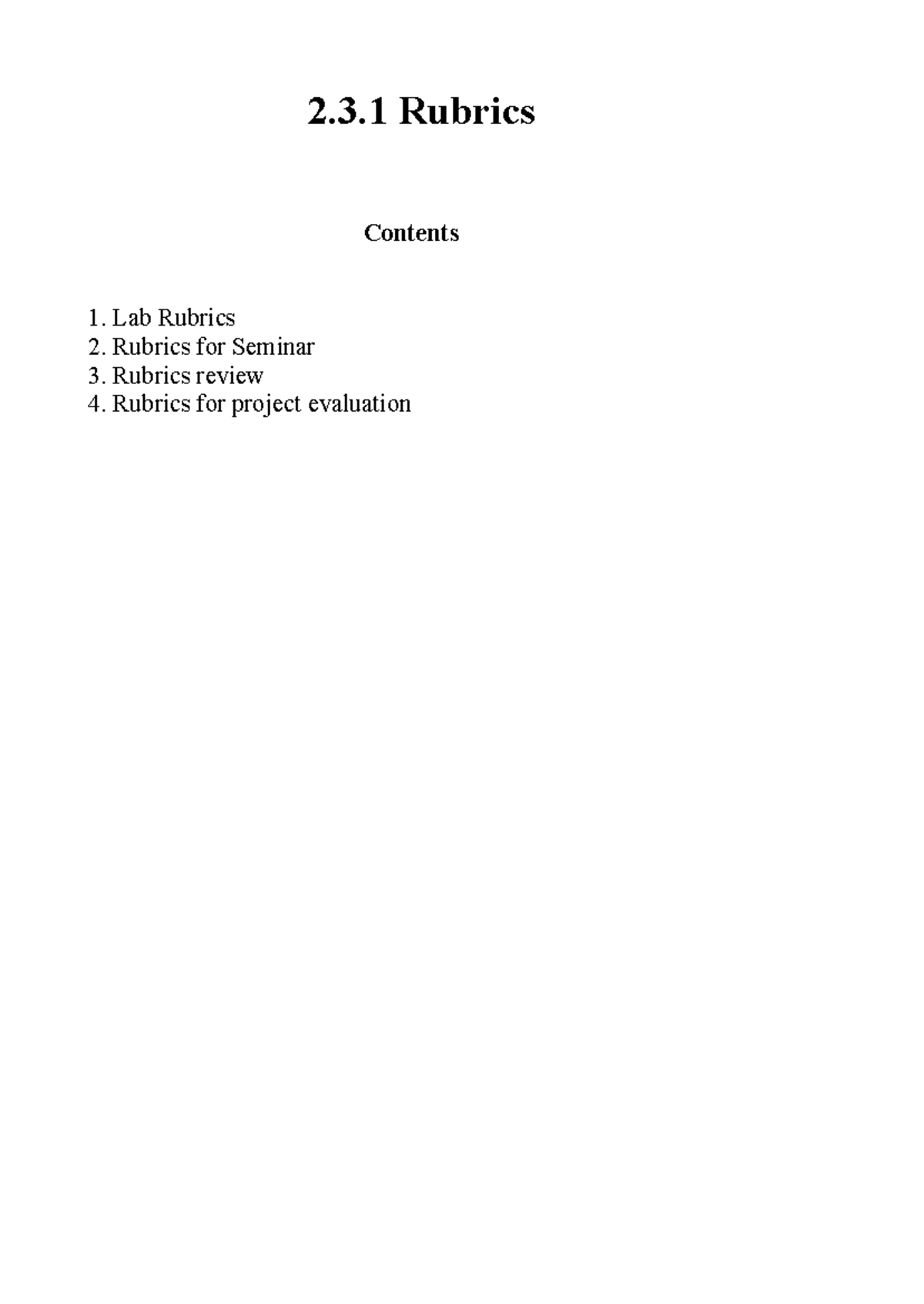 2.3.1 Rubrics as Assement tool for Lab, Seminar and project review and ...