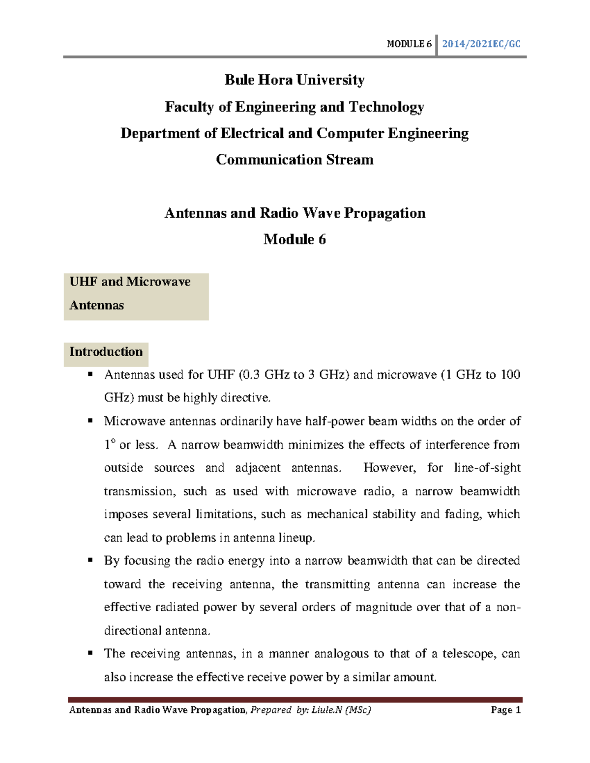 Module 6 -Handouts A - antenna/emf - Bule Hora University Faculty of ...