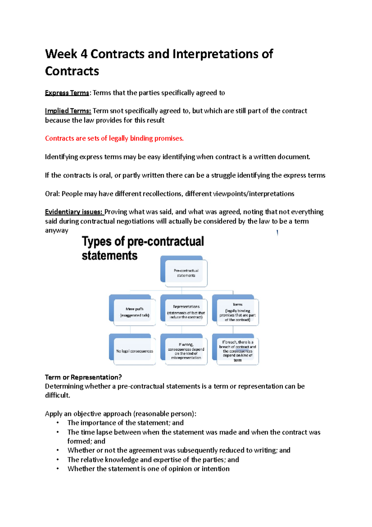 Week 4 Contracts and Interpretations of Contracts - Identifying express terms may be easy - Studocu