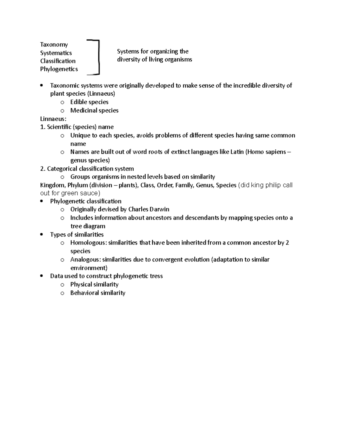 Biology II Phylogeny and Classification - Taxonomy Systematics ...