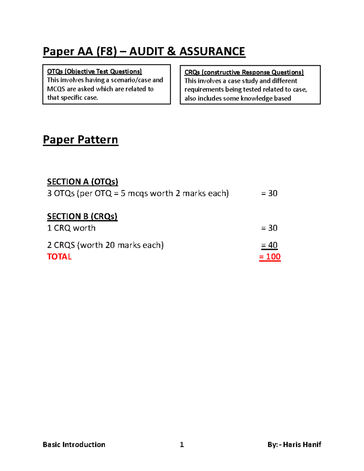 2) Introduction - fsdgs - Paper AA (F8) – AUDIT & ASSURANCE Paper ...