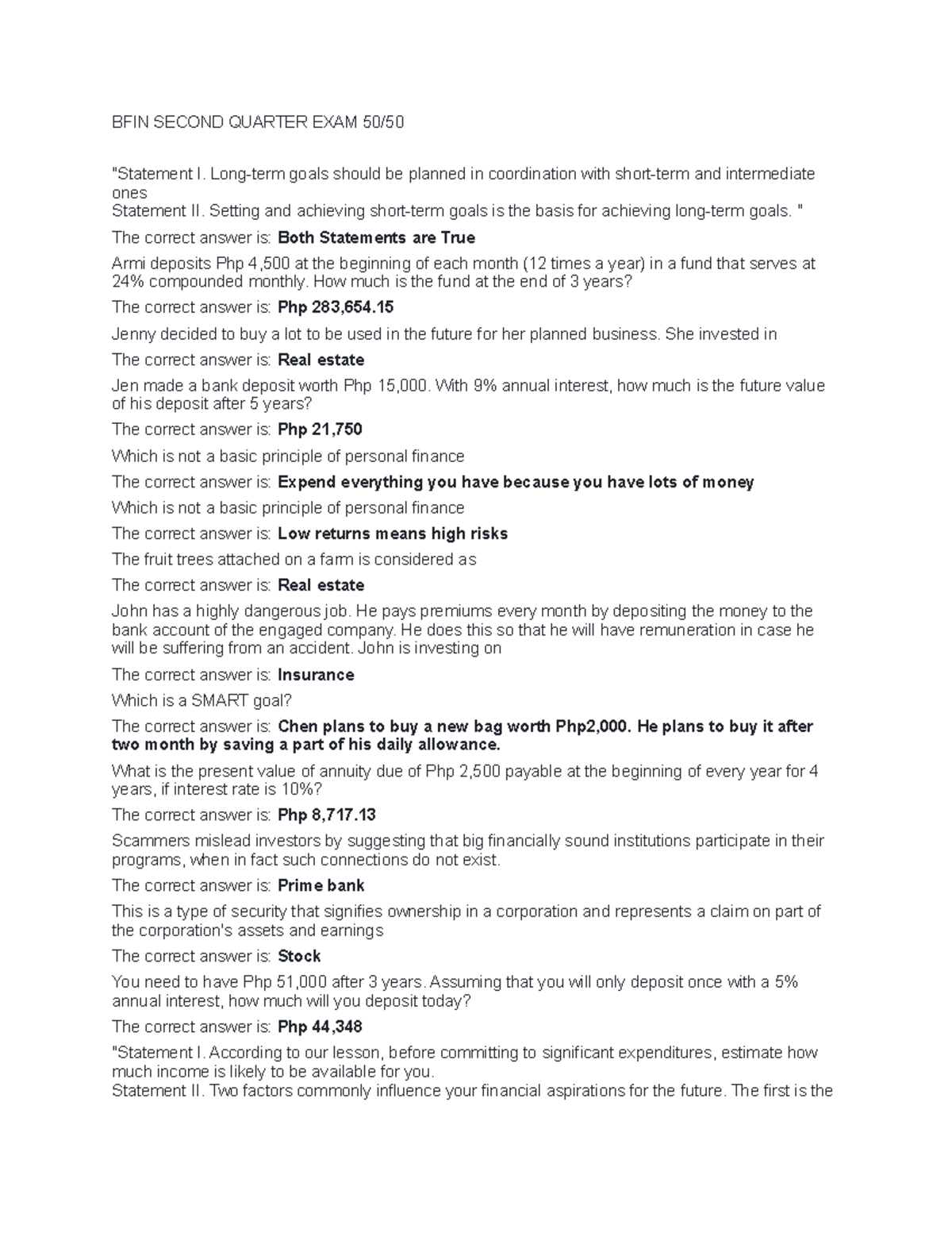 BFIN 2ND Quarter EXAM - aclc source week 1-10 - BFIN SECOND QUARTER ...