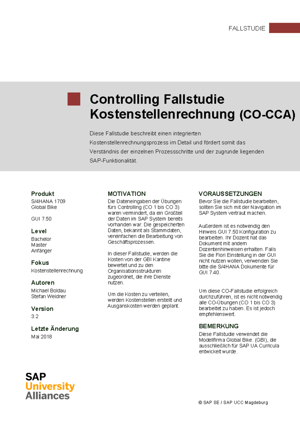 Intro_S4/HANA Global Bike CCA Case Study - © SAP SE / SAP UCC Magdeburg ...