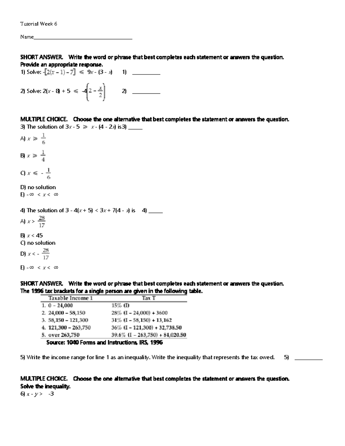 Tutorial Week6 - Write the word or phrase that best completes each ...