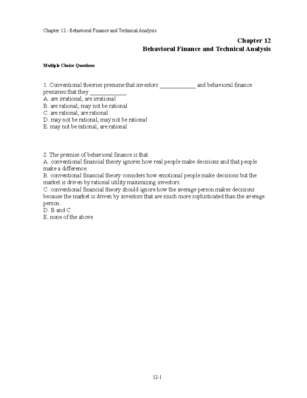 chap012-testbank-chapter-12-behavioral-finance-and-technical