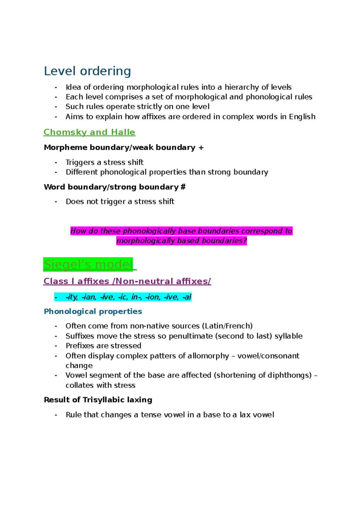Level ordering - Summary Morfológia pre BASb komb - Level ordering ...